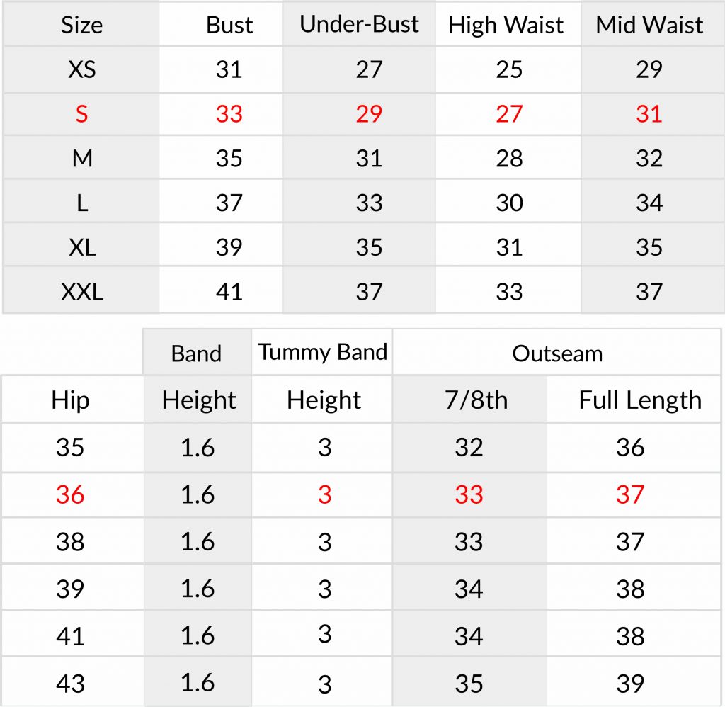 Our size guide is body sizes