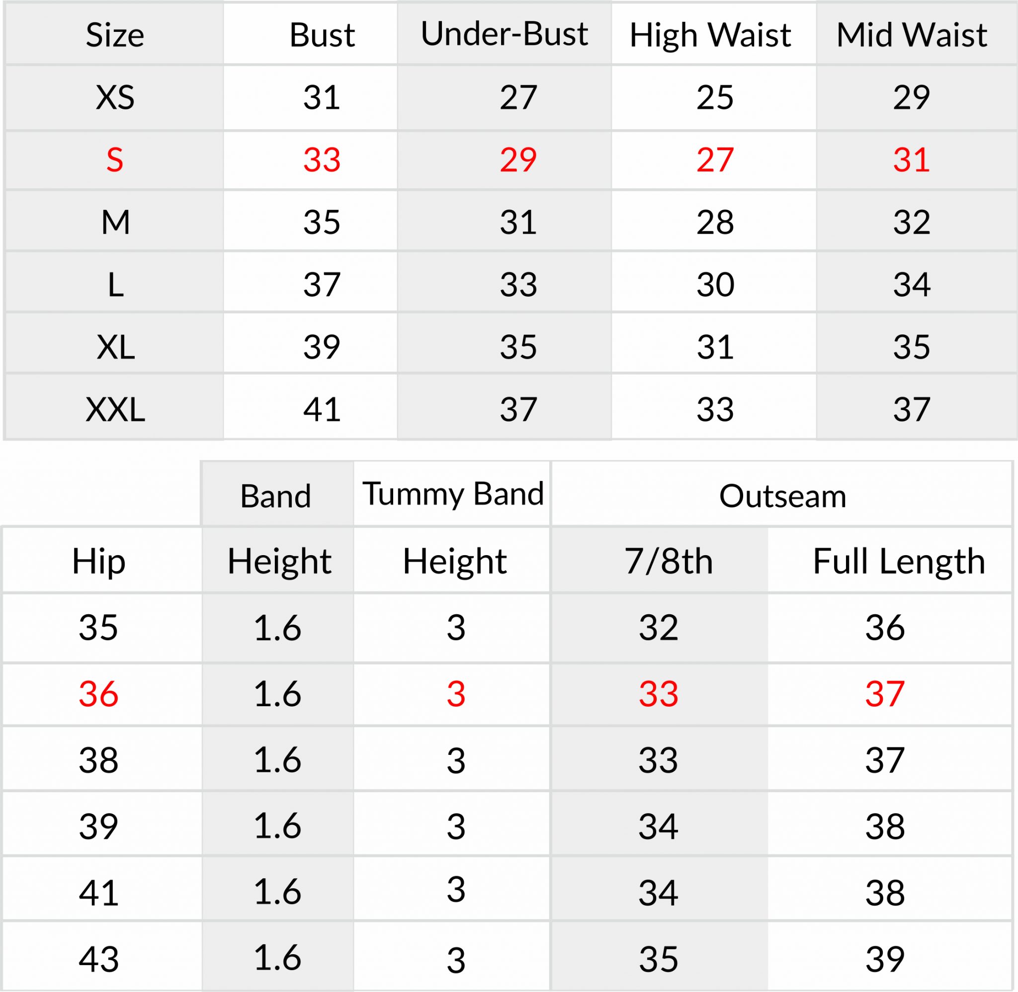 Our size guide is body sizes